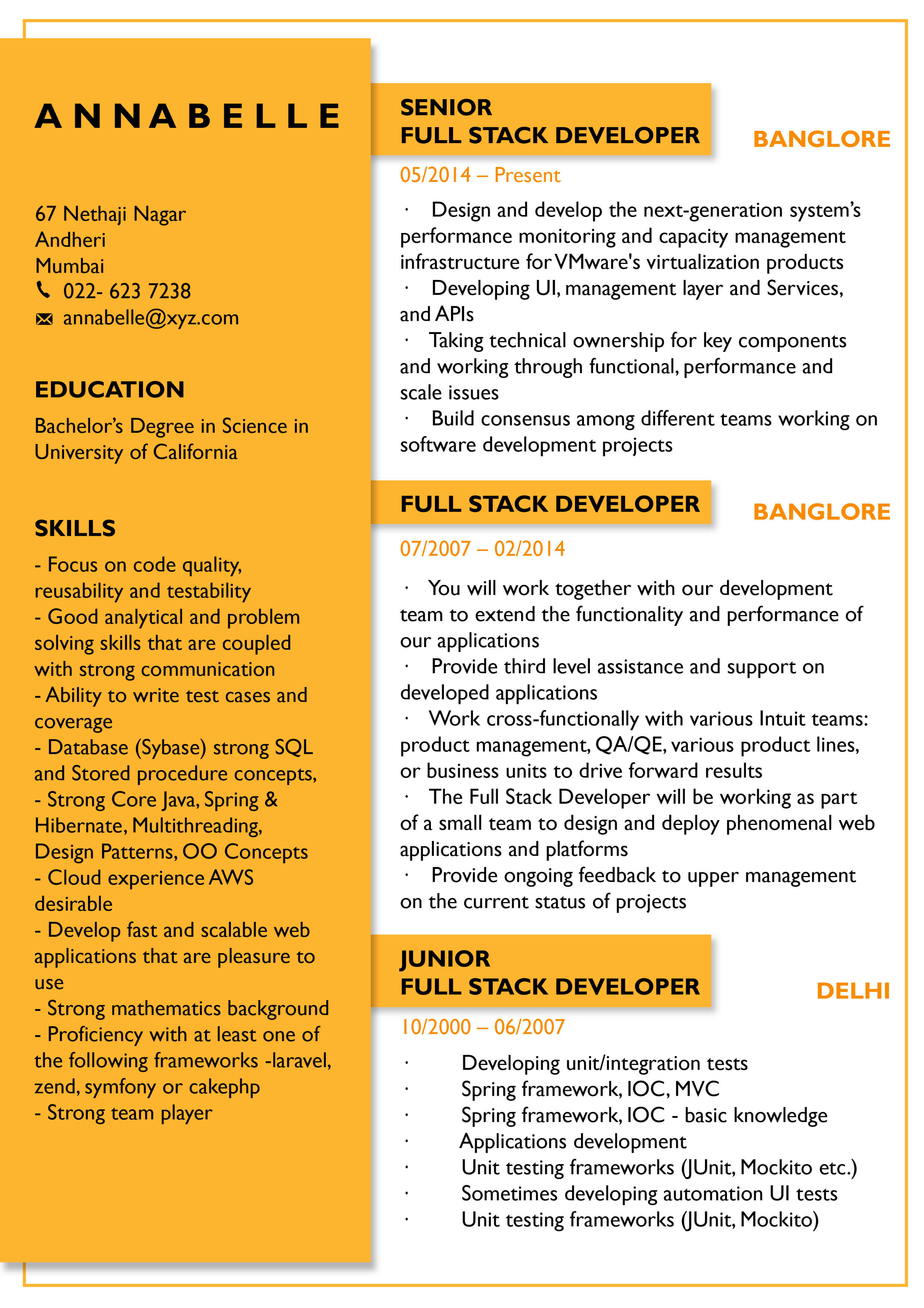 Full Stack Developer Resume Template Samples